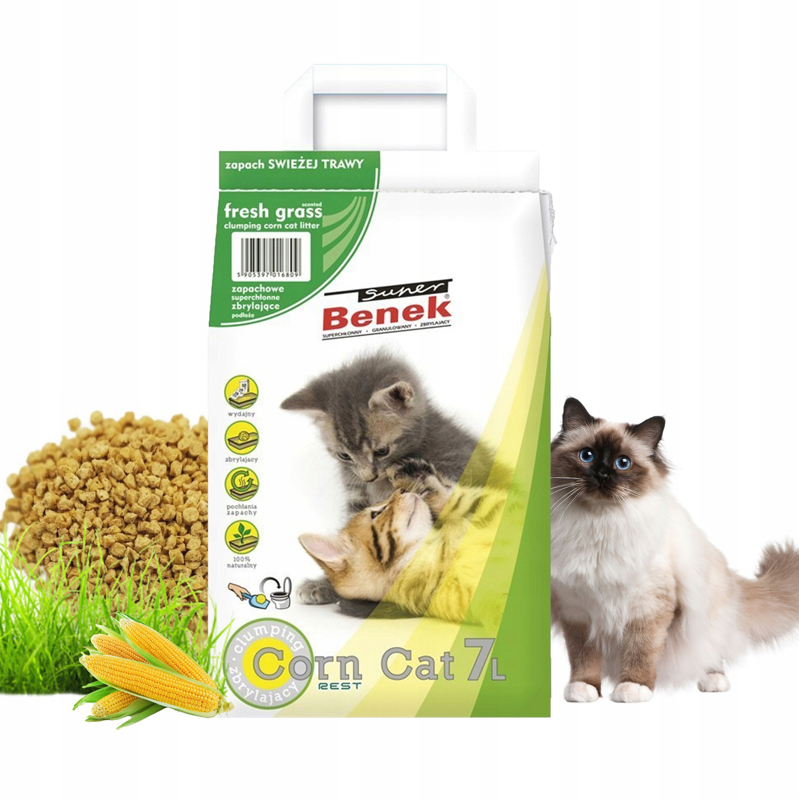 SUPER BENEK CORN Żwirek EKO Kukurydziany Trawa 7 L | KOTY \ Żwirki dla ...